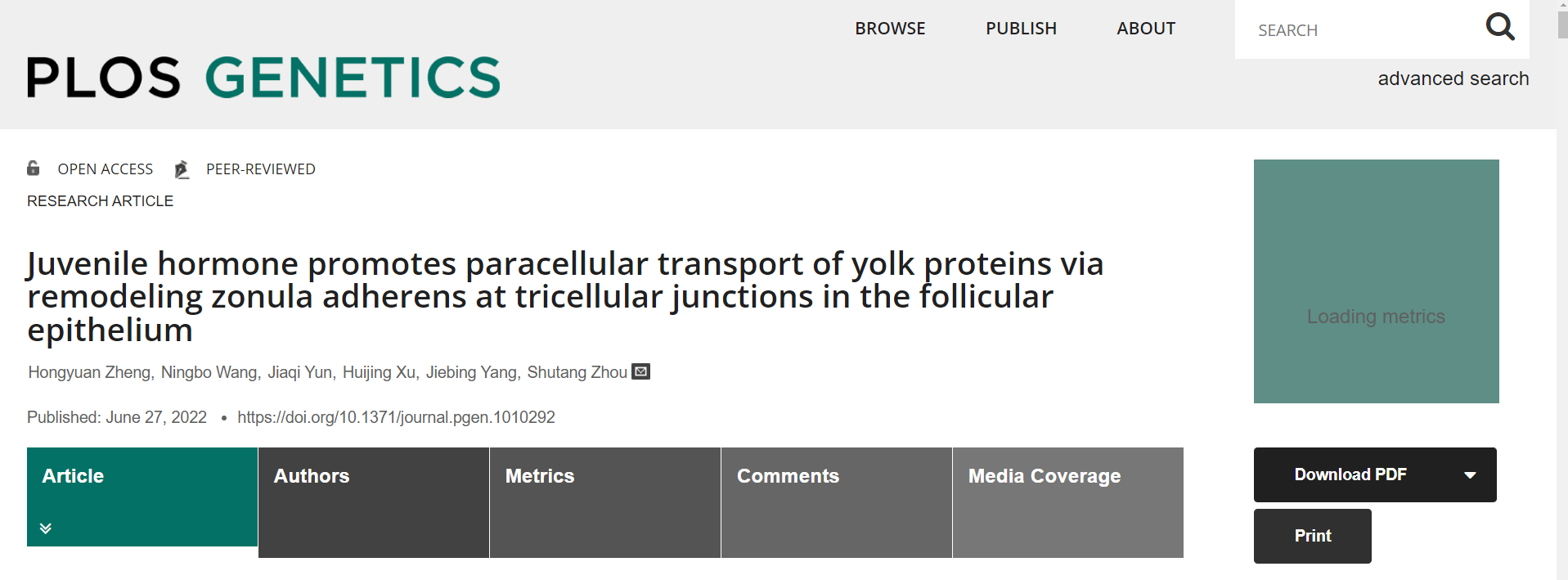 PLoS Genetics│周树堂团队揭示打开卵泡细胞间通道的分子机制-昆虫生殖与生物互作